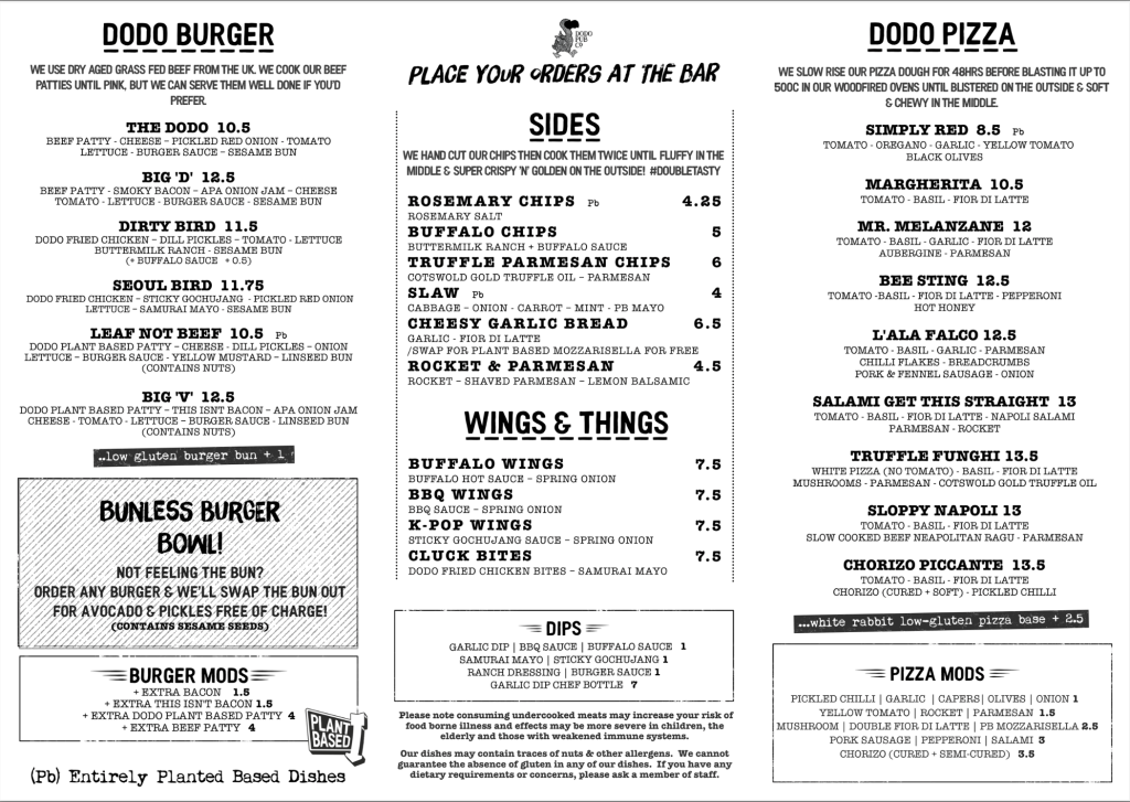 Dodo food menu – October 2022 - Dodo Pub Co.